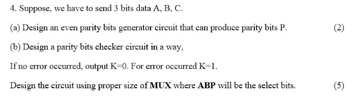 Solved (2) 4. Suppose, we have to send 3 bits data A, B, C. | Chegg.com