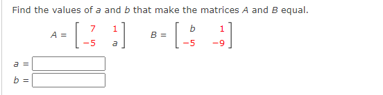 Solved Find the values of a and b that make the matrices A | Chegg.com