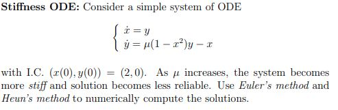 Solved Stiffness ODE: Consider a simple system of ODE y=+(1 | Chegg.com