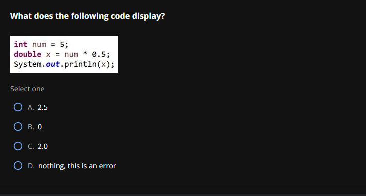 Solved What does the following code display?int num | Chegg.com