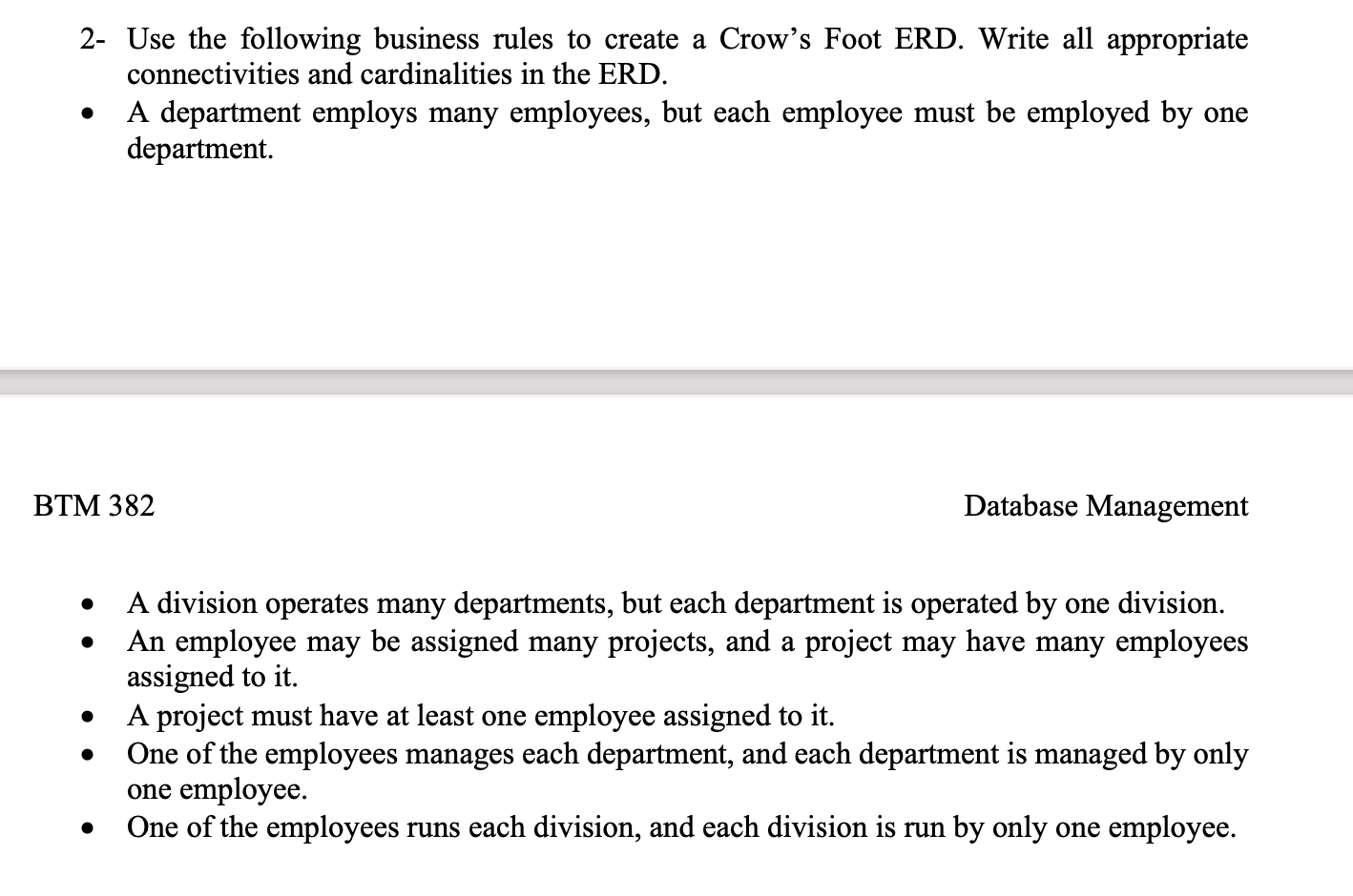 Solved 2- Use the following business rules to create a | Chegg.com