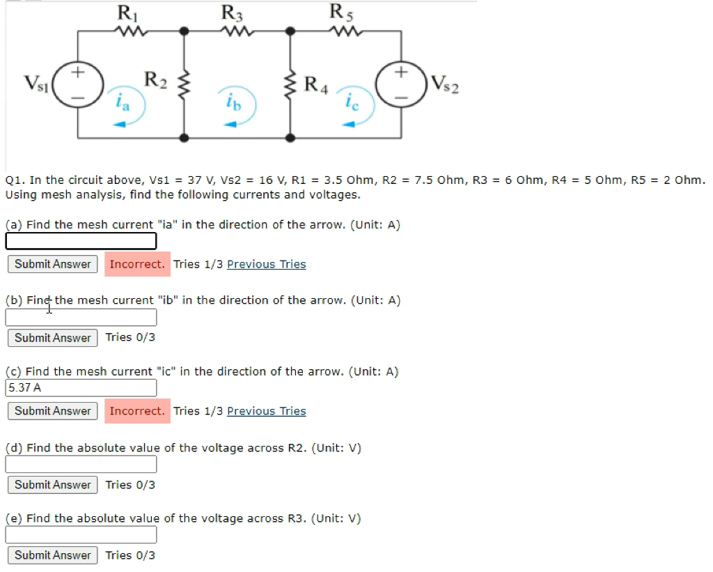 Solved R1 R3 Rs + Vsi R2 3R4 Vs2 ia ib ic Q1. In the circuit | Chegg.com