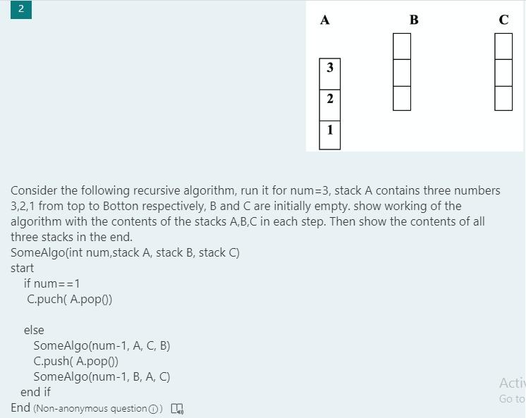 Solved 2 A B с 3 2 2 1 1 Consider the following recursive | Chegg.com