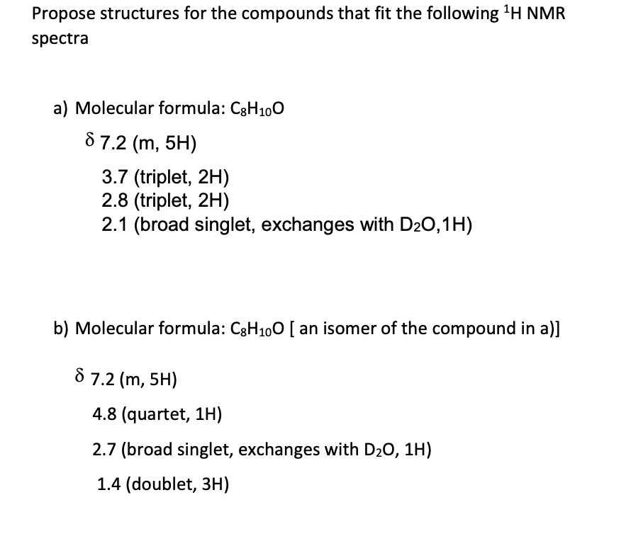 Solved Propose structures for the compounds that fit the | Chegg.com