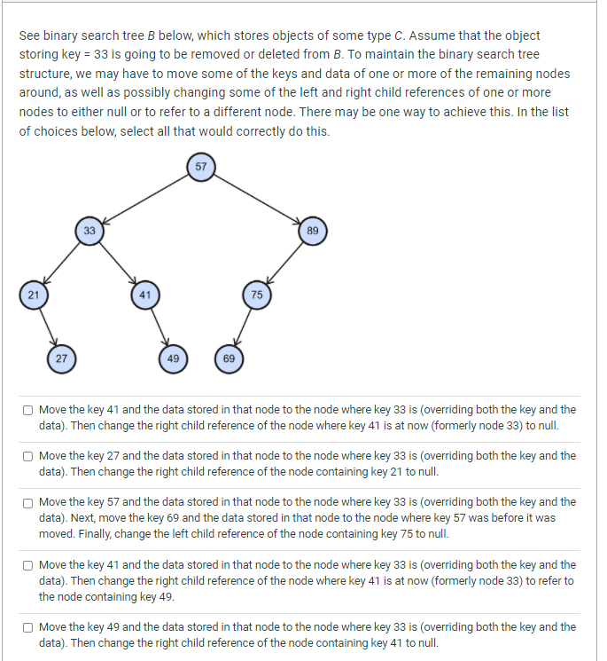 Solved See binary search tree B below, which stores objects | Chegg.com