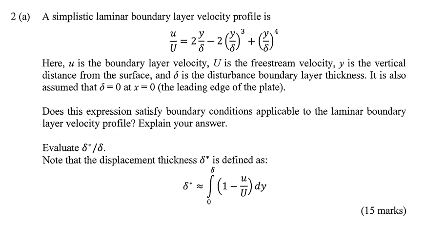 Solved 2 (a) A simplistic laminar boundary layer velocity | Chegg.com