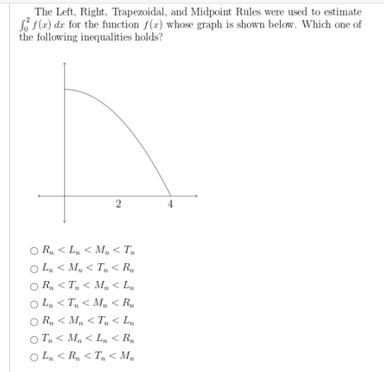 Solved The Left, Right, Trapezoidal, and Midpoint Rules were | Chegg.com