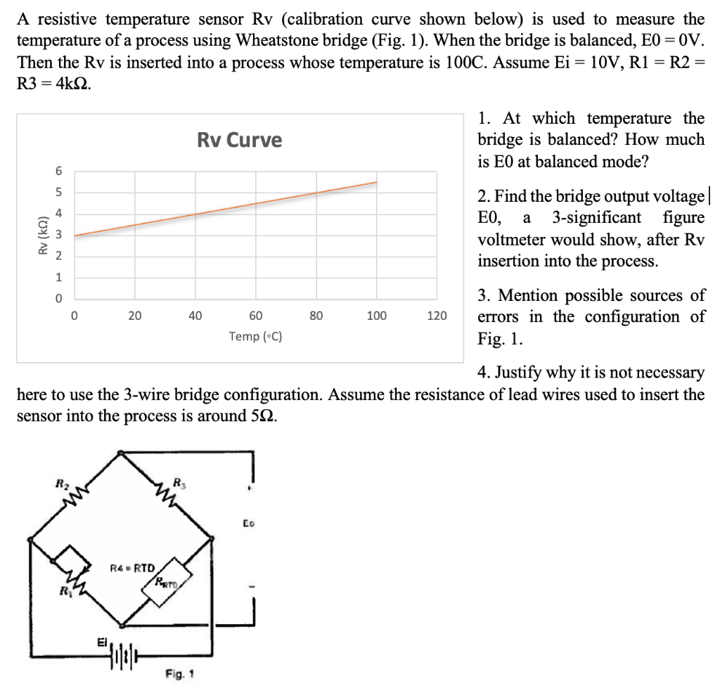 Solved A resistive temperature sensor Rv (calibration curve | Chegg.com