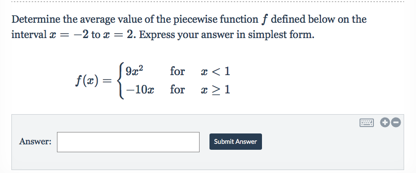 Solved Determine the average value of the piecewise function | Chegg.com
