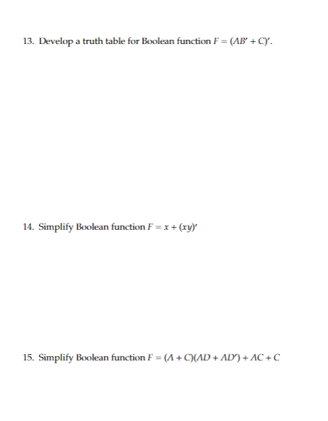 Solved 13. Develop a truth table for Boolean function | Chegg.com