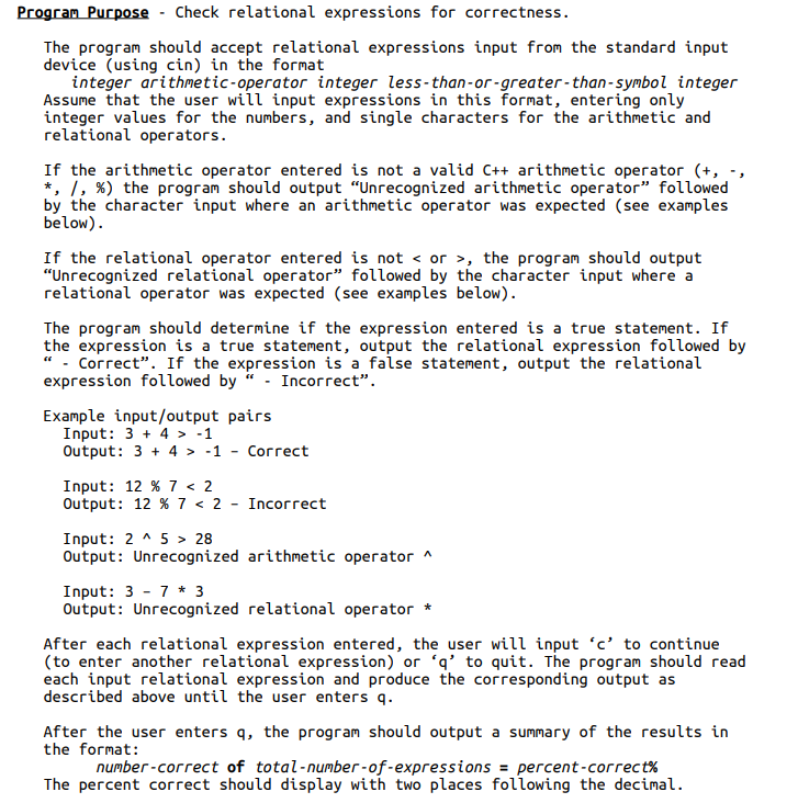 Solved rogram Purpose - Check relational expressions for | Chegg.com