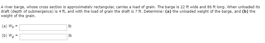 Solved A river barge, whose cross section is approximately | Chegg.com