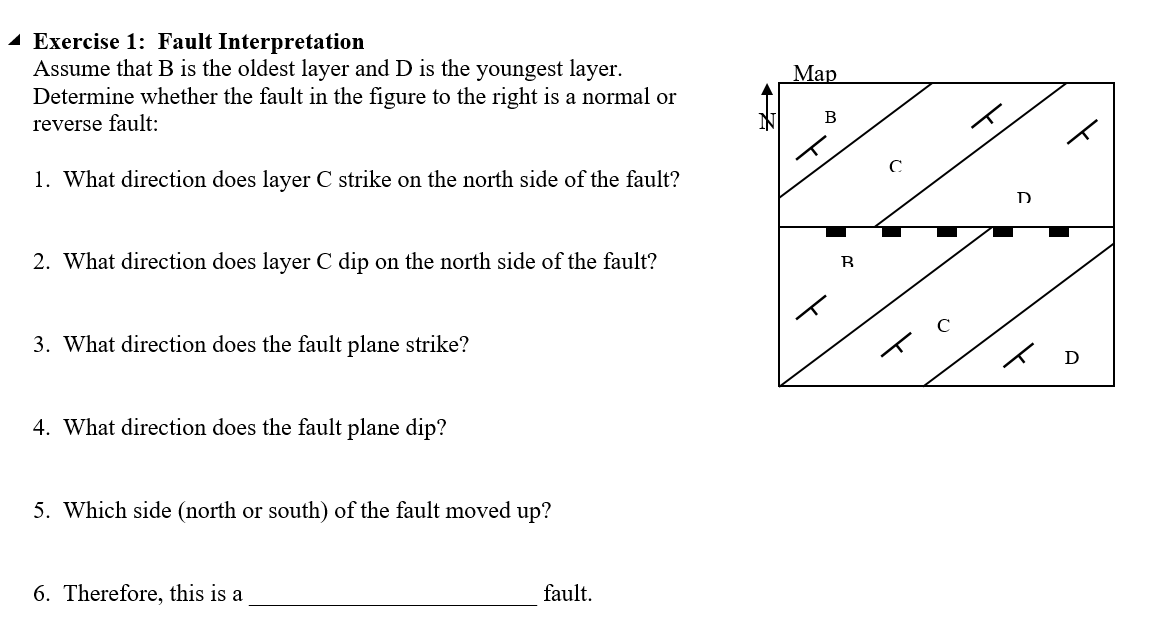 Solved Map Exercise 1: Fault Interpretation Assume that B is | Chegg.com