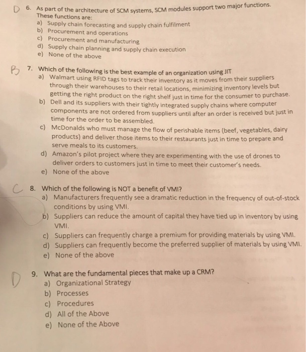 Solved D 6. As part of the architecture of SCM systems, SCM | Chegg.com