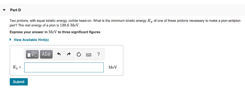 Solved Part D Two protons, with equal kinetic energy, | Chegg.com