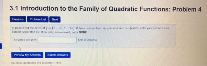 Solved 3.1 Introduction to the Family of Quadratic | Chegg.com