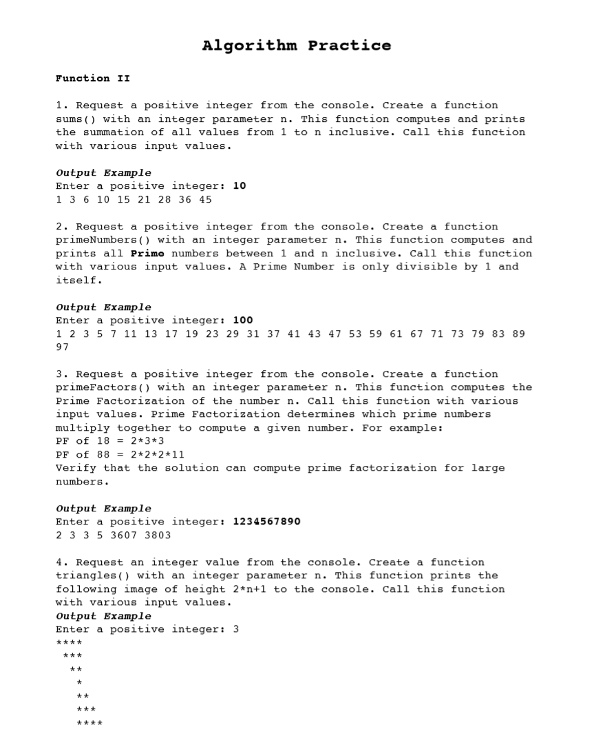 Solved Algorithm Practice Function II 1. Request a positive | Chegg.com