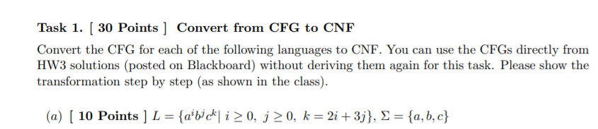 Solved Task 1. ( 30 Points ] Convert from CFG to CNF Convert | Chegg.com
