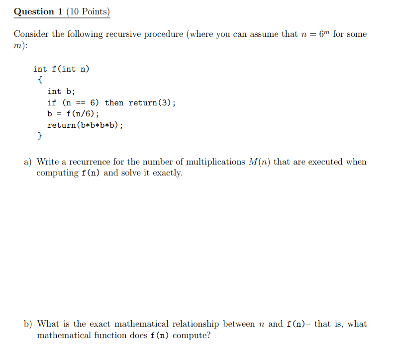 Solved Question 1 (10 ﻿Points)Consider the following | Chegg.com