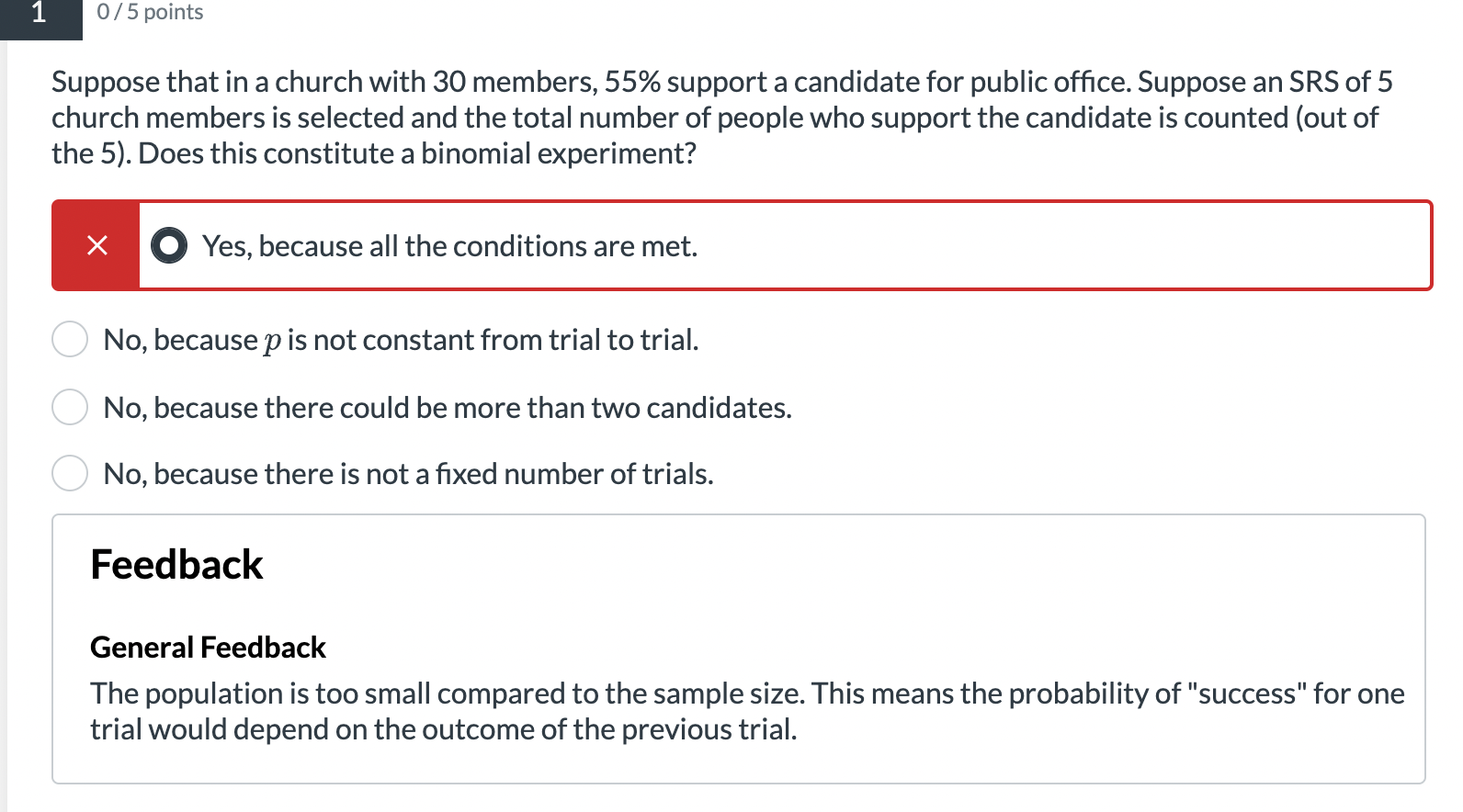Solved Suppose that in a church with 30 members, 55% support | Chegg.com