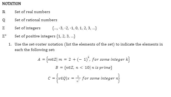 Solved NOTATION Z R Set of real numbers Q Set of rational | Chegg.com