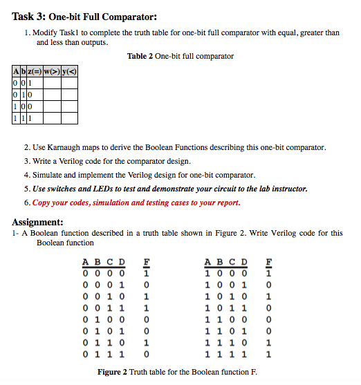 Solved Task 3: One-bit Full Comparator: 1. Modify Taskl to | Chegg.com