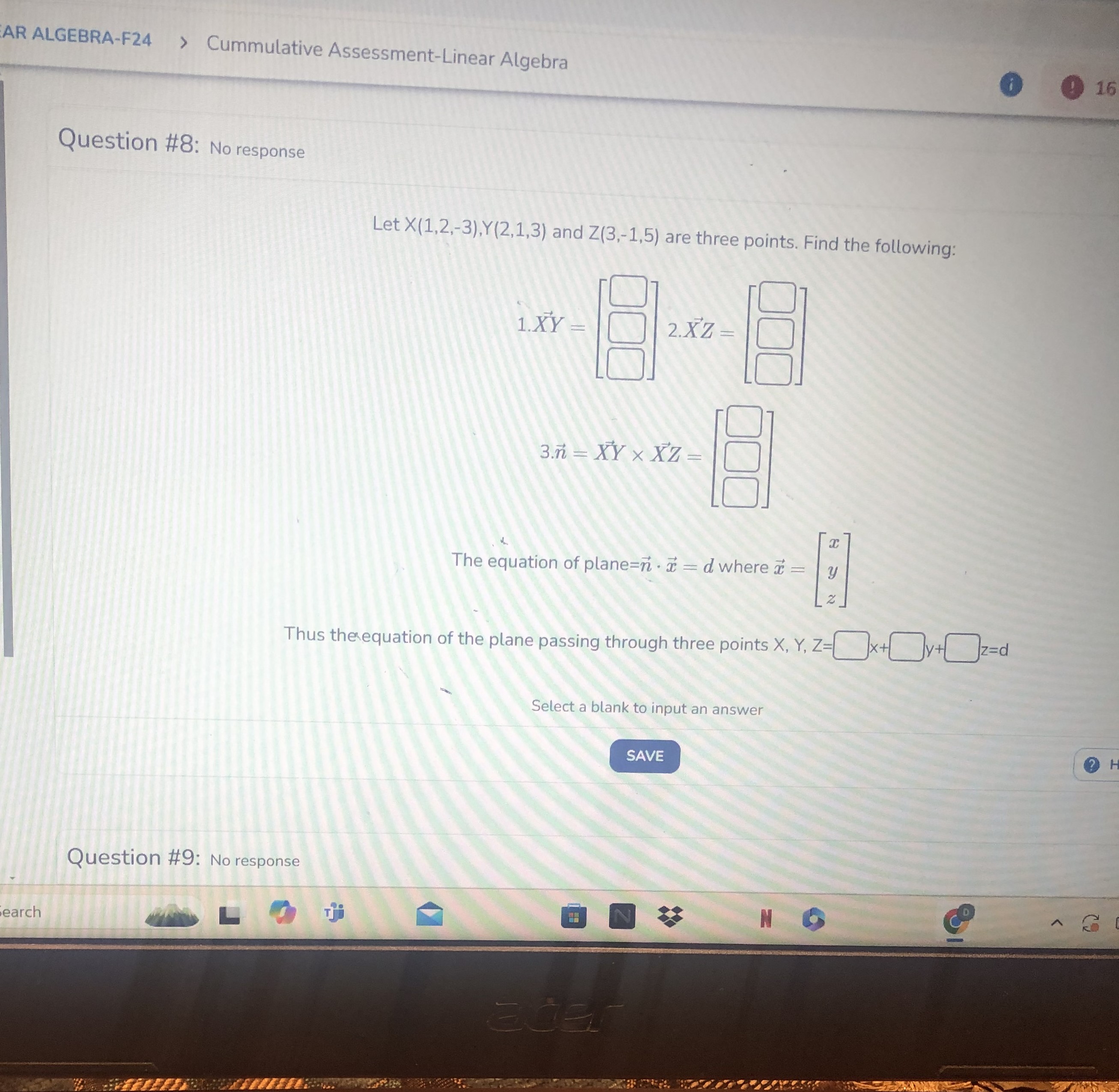 Solved Let x(1,2,-3),Y(2,1,3) ﻿and Z(3,-1,5) ﻿are three | Chegg.com