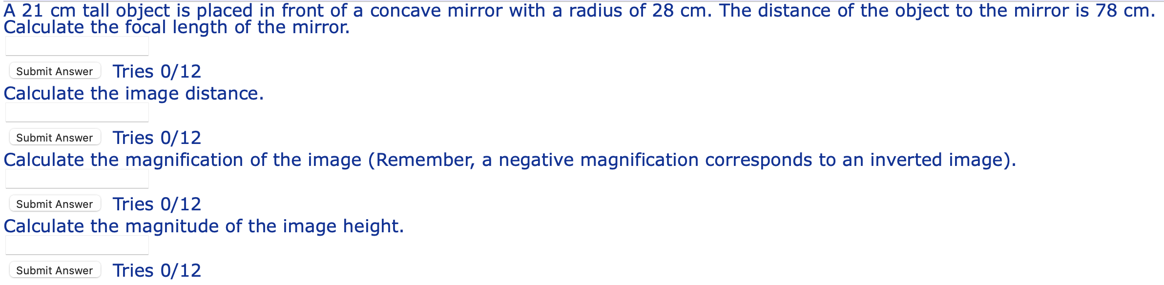 Solved A 21 cm tall object is placed in front of a concave | Chegg.com