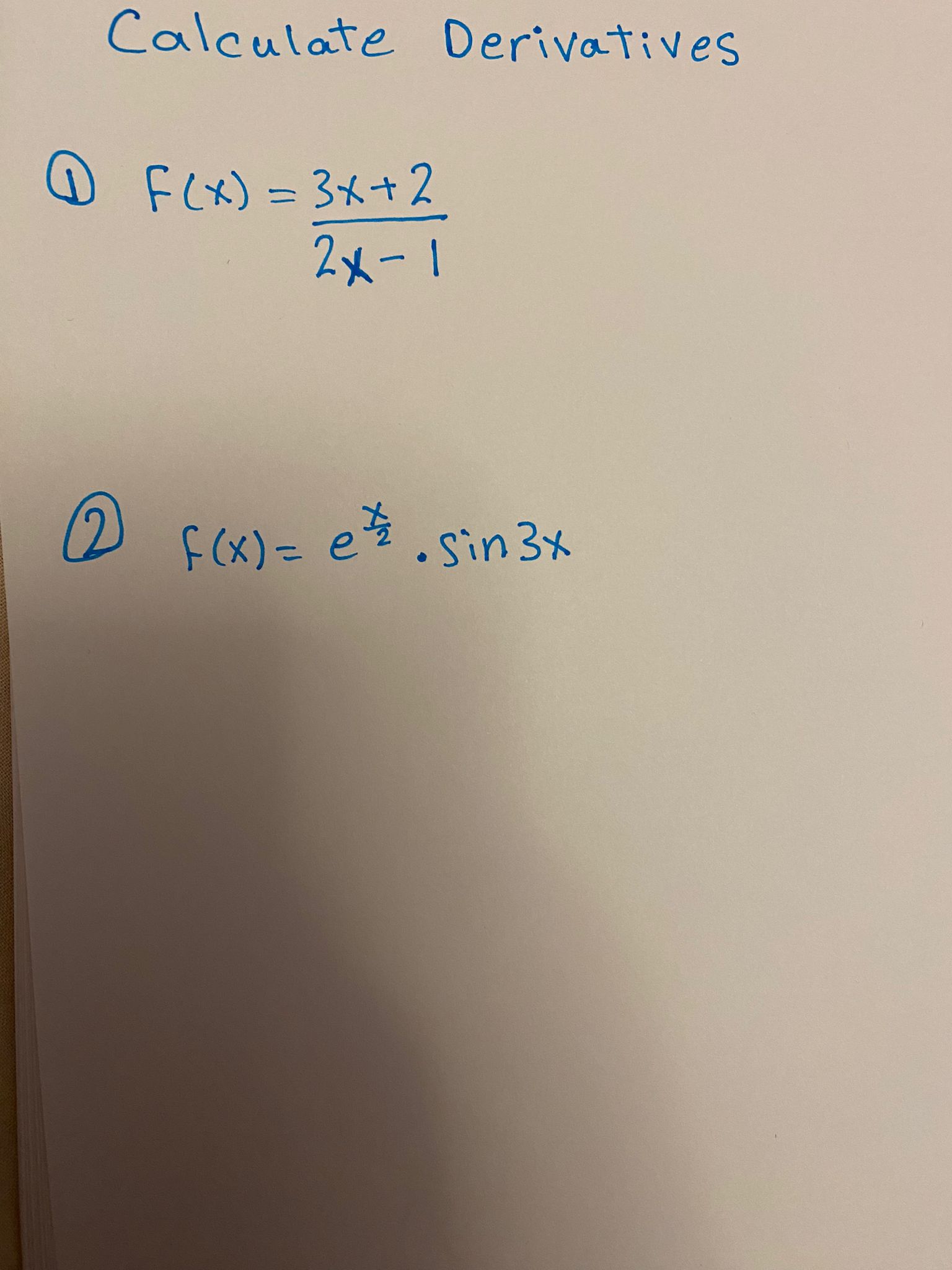 Solved Calculate Derivatives F(x)=2x−13x+2 (2) | Chegg.com