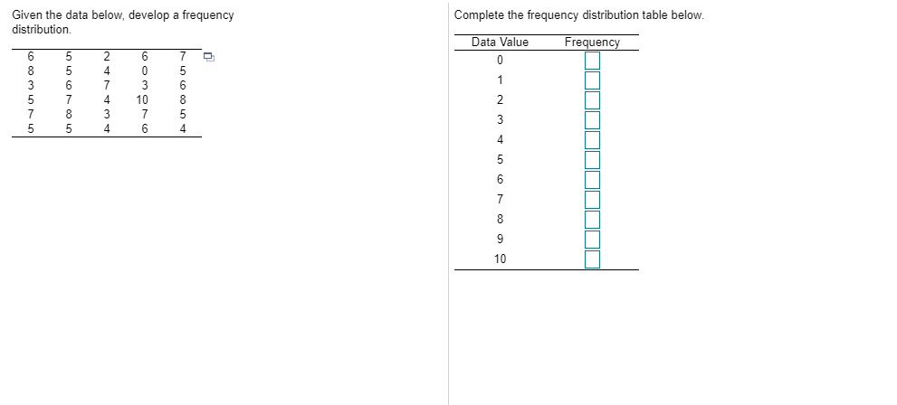 Solved Given the data below, develop a frequency | Chegg.com