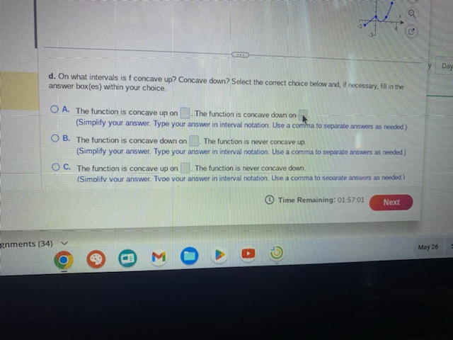 Solved d. On what intervals is f concave up? Concave down? | Chegg.com