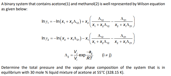 A binary system that contains acetone(1) and | Chegg.com