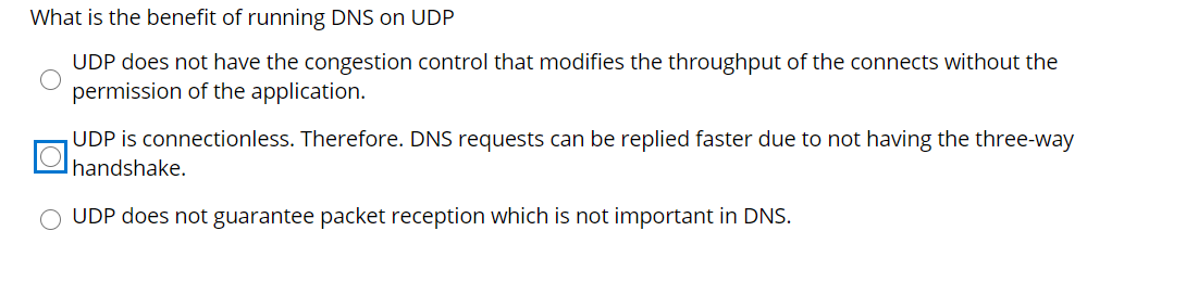 Solved What is the benefit of running DNS on UDP UDP does | Chegg.com