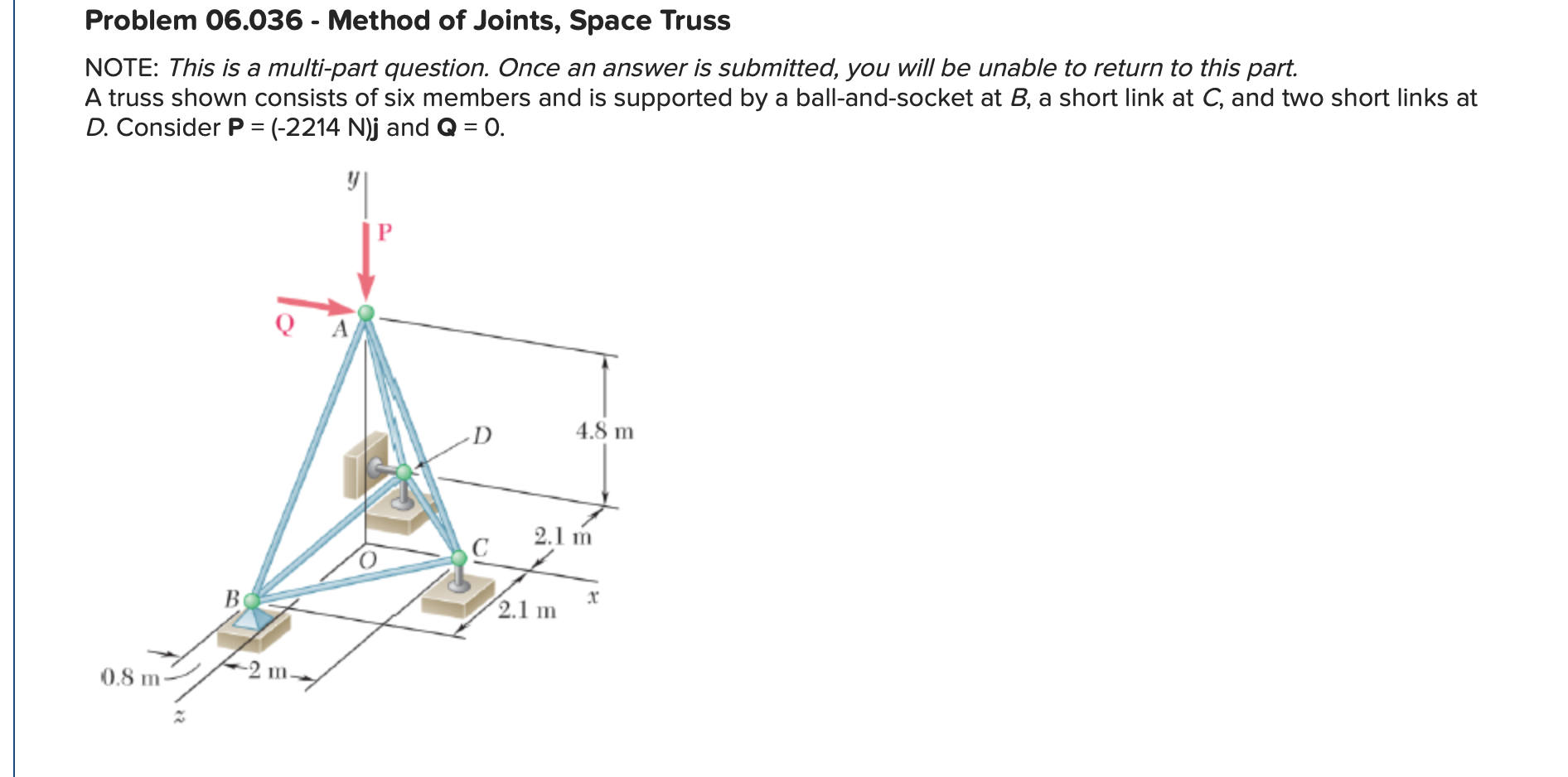 Solved Problem 06.036 - Method of Joints, Space Truss NOTE: | Chegg.com