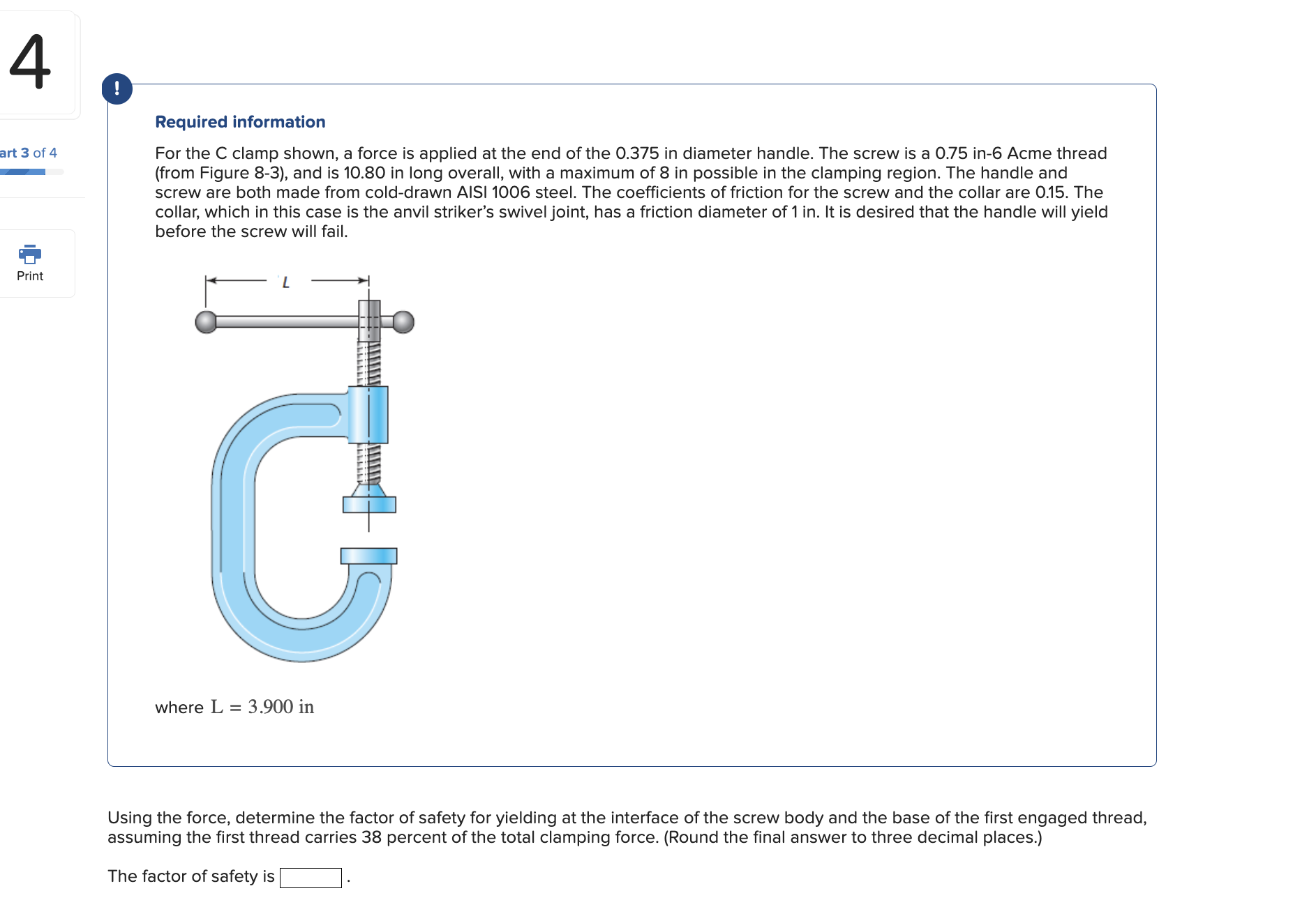 Solved !Required informationFor the C clamp shown, a force | Chegg.com