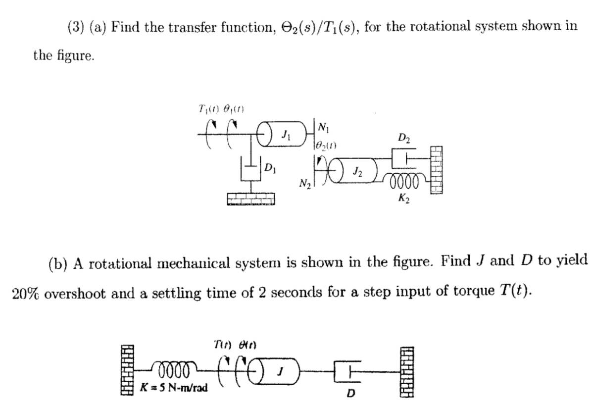 Solved (3) (a) Find the transfer function, O2(s)/T1(s), for | Chegg.com