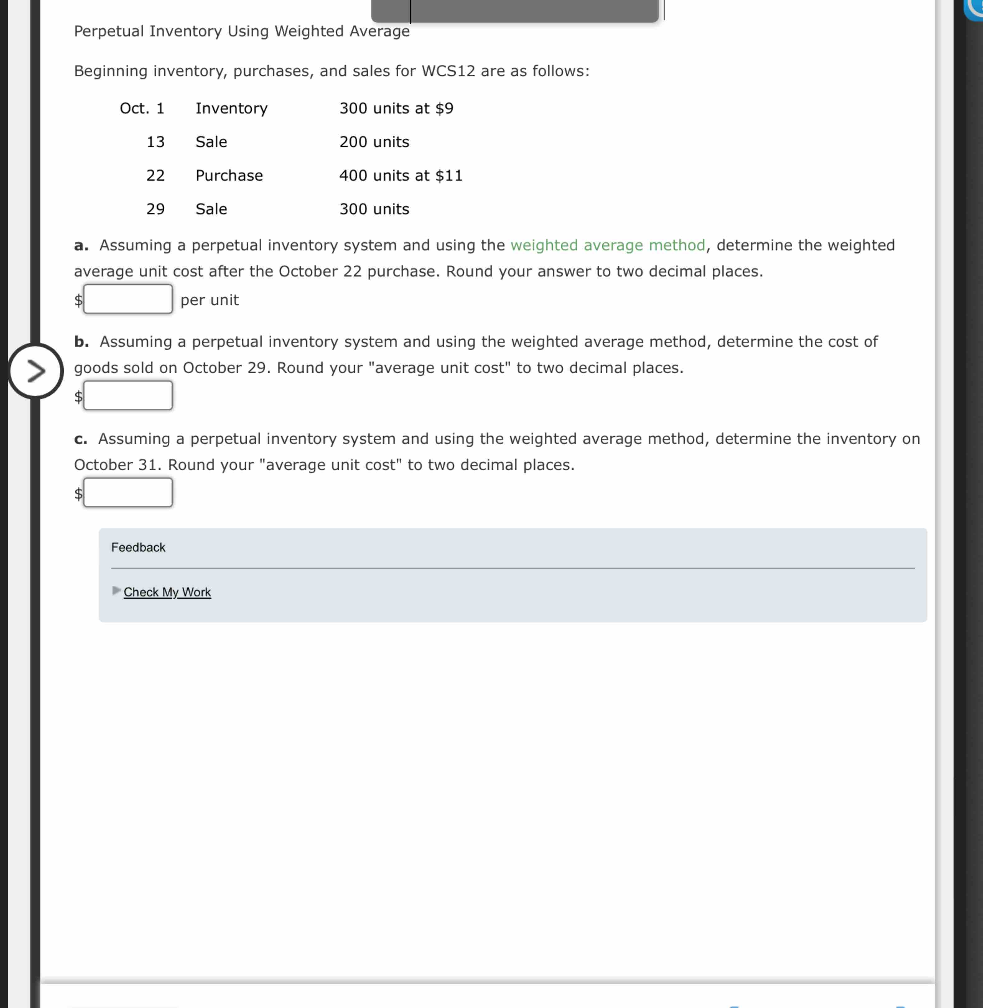 Solved Perpetual Inventory Using Weighted AverageBeginning | Chegg.com