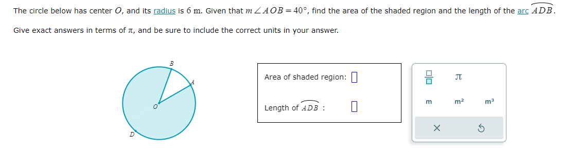 Solved The circle below has center O, and its radius is 6 m. | Chegg.com