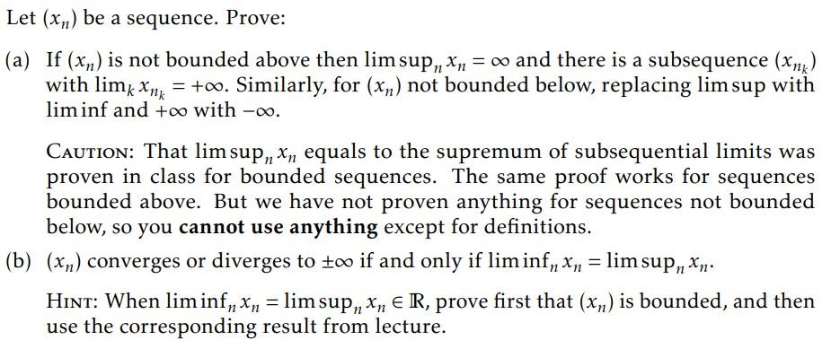 Let (xn) be a sequence. Prove: (a) If (xn) is not | Chegg.com