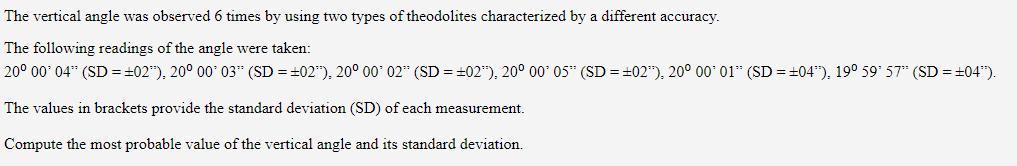 Solved The vertical angle was observed 6 times by using two | Chegg.com