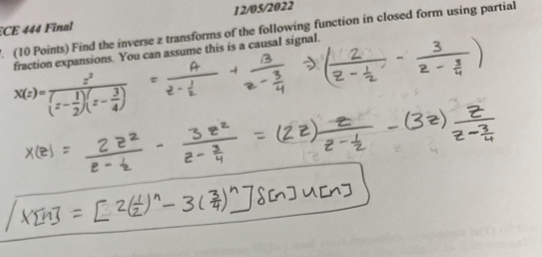 Solved (10 Points) Find the inverse z transforms of the | Chegg.com