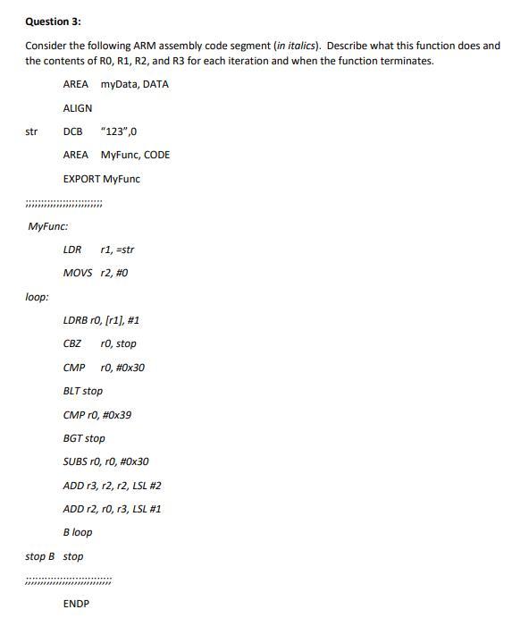 Consider the following ARM assembly code | Chegg.com