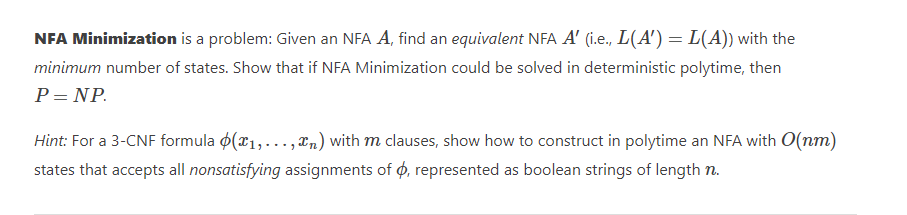 Solved NFA Minimization is a problem: Given an NFA A, find | Chegg.com