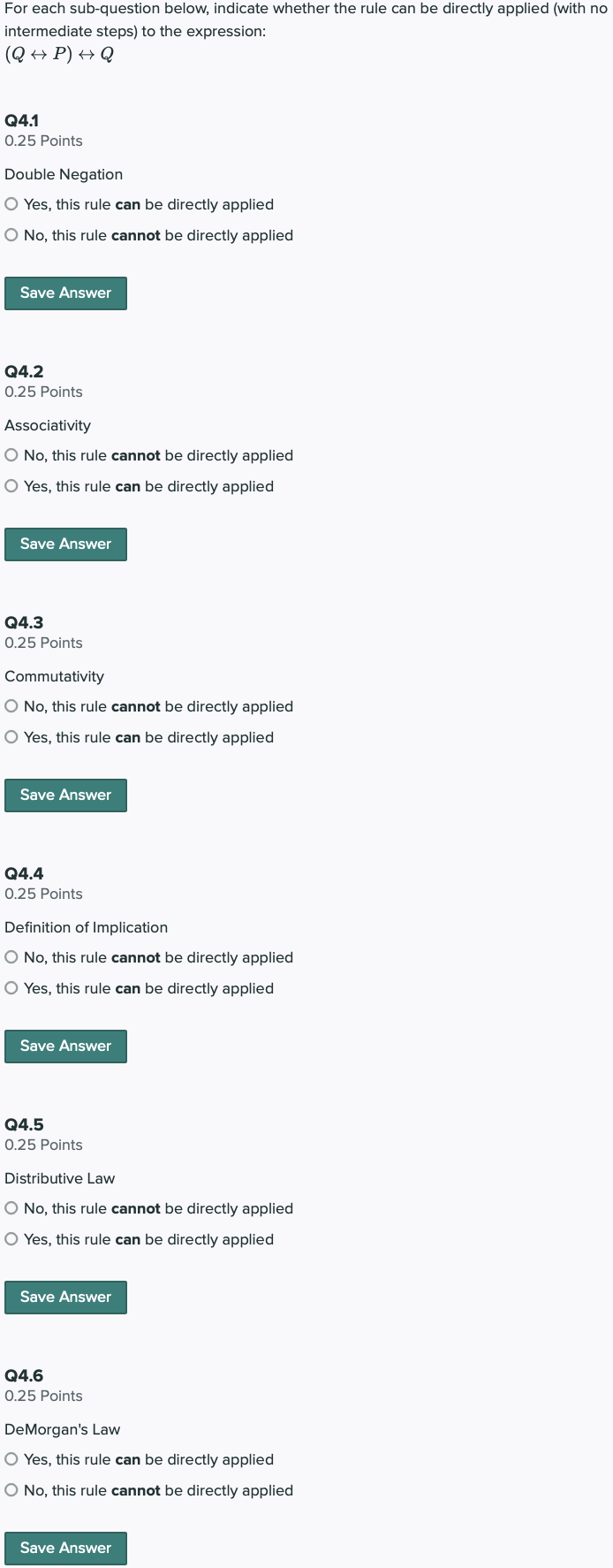 Solved For each sub-question below, indicate whether the | Chegg.com
