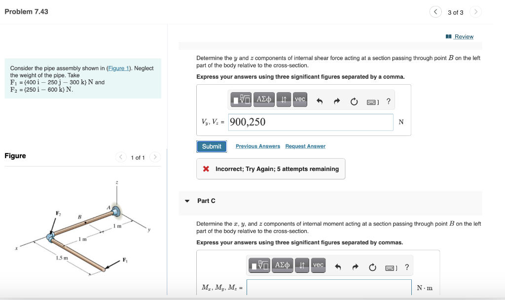 Solved Determine the y and z components of internal shear | Chegg.com