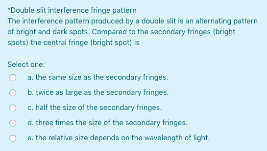 Solved *Double slit interference fringe pattern The | Chegg.com