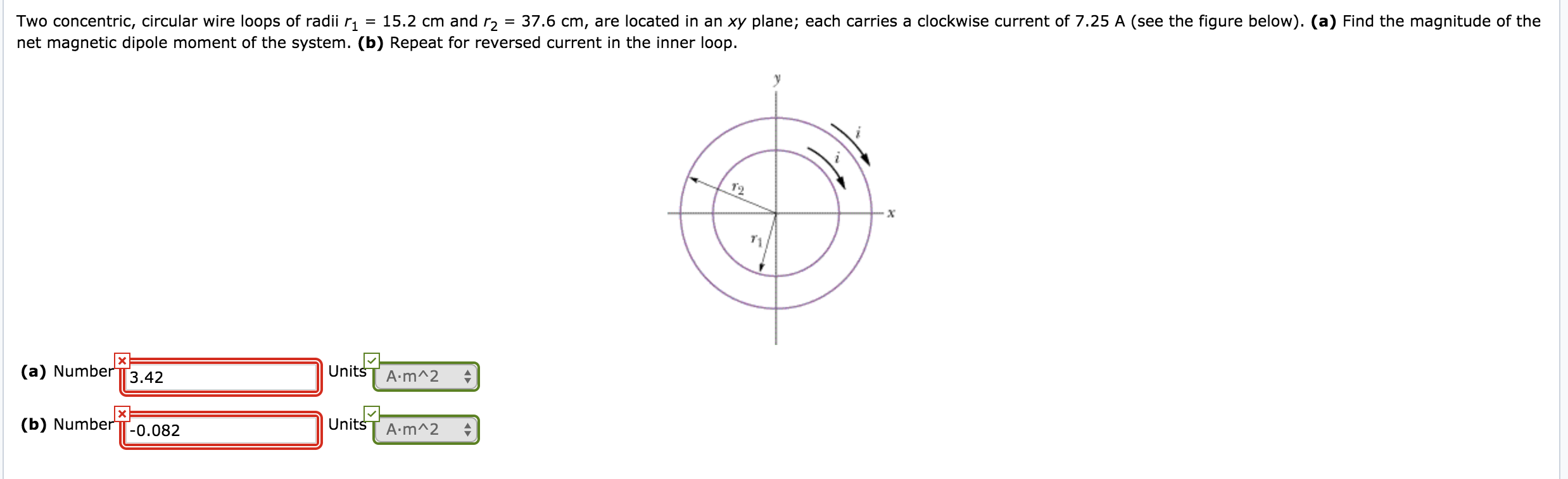 Solved Two concentric, circular wire loops of radii r1 = | Chegg.com