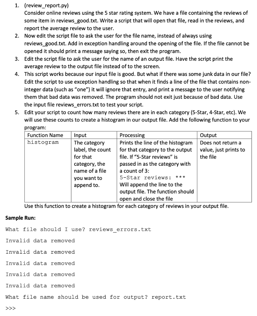 Solved 1. (review_report.py) Consider online reviews using | Chegg.com