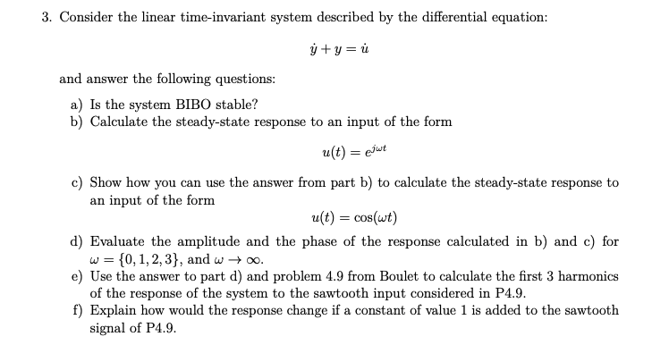 Solved 3. Consider the linear time-invariant system | Chegg.com
