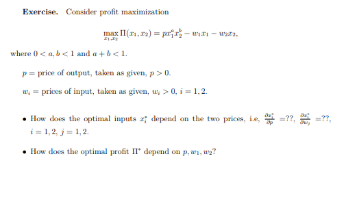 Solved Exercise. Consider profit maximization max II (11, | Chegg.com